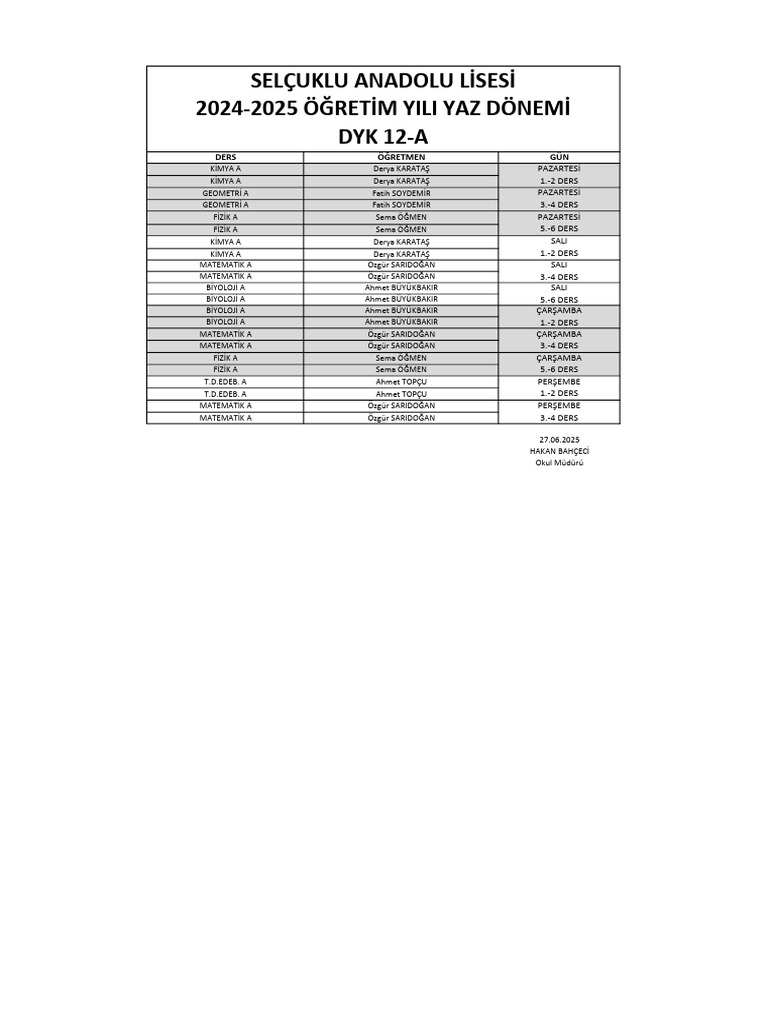 Sinif Ders Programlari | PDF