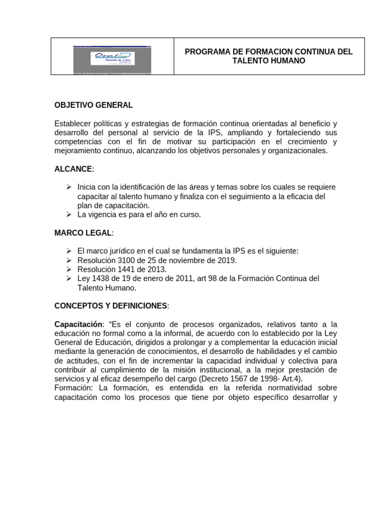 Programa de Formación Continua IPS | PDF | Planificación | Educación ...