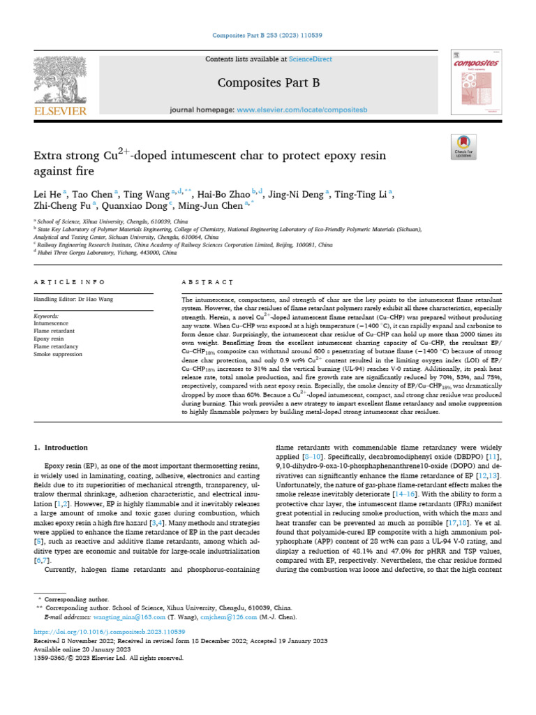 Extra Strong Cu2+-Doped Intumescent Char To Protect Epoxy Resin Against ...