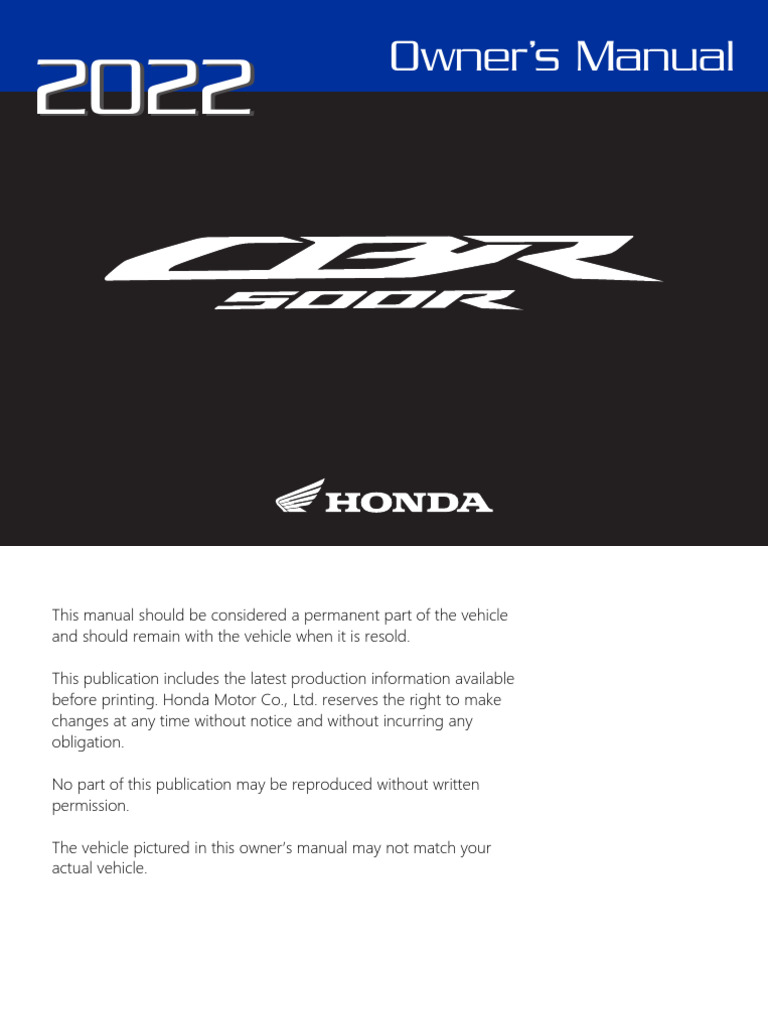 2022 Honda CBR500RA Owner's Manual | PDF | Anti Lock Braking System | Brake