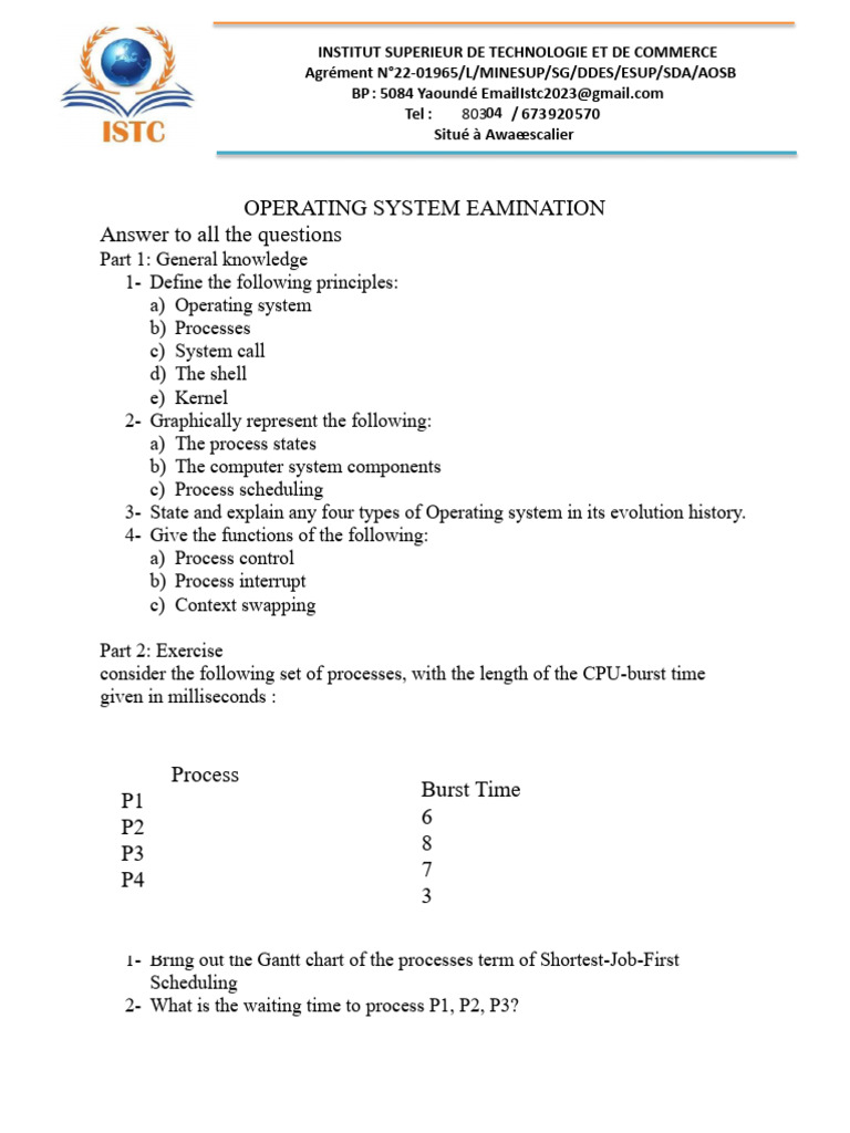 Operating System Eamination | PDF