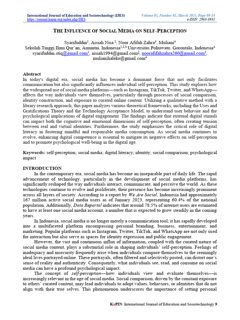 The Influence of Social Media On Self-Perception | PDF | Popular ...