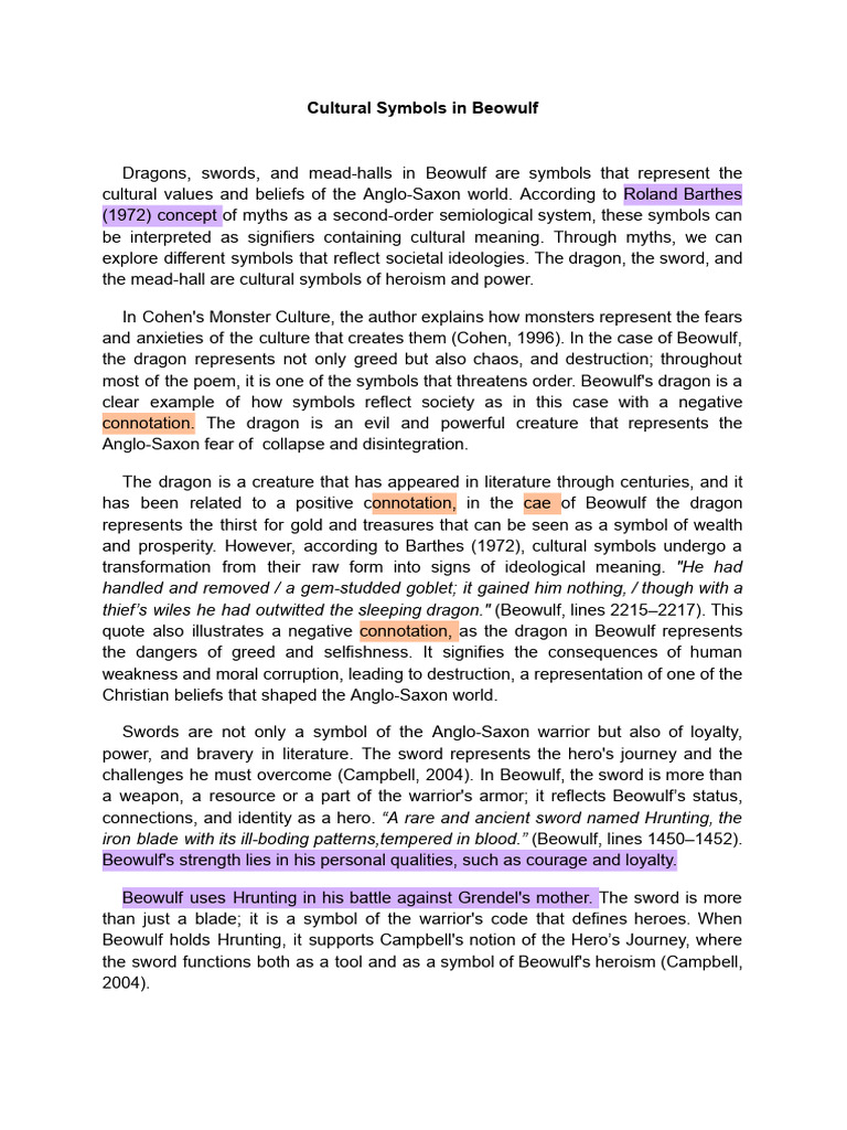 Cultural Symbols in Beowulf Bruzzone 1 | PDF