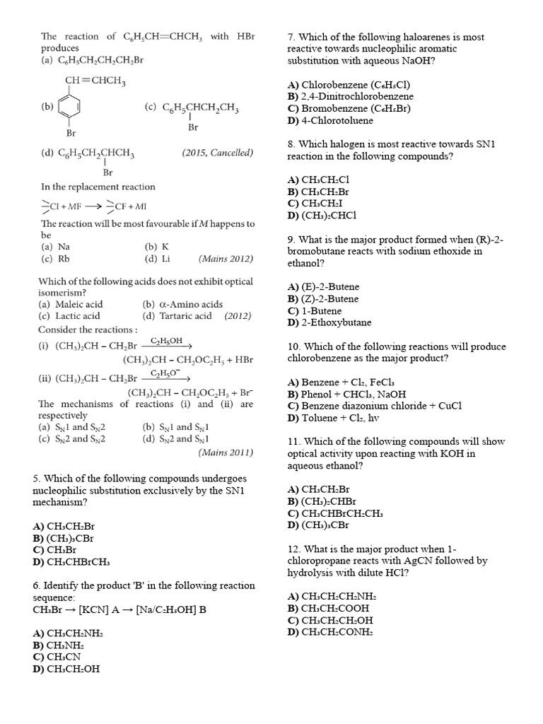 Question Paper Halo Alkane Arene | PDF | Chemical Substances | Chemical Compounds
