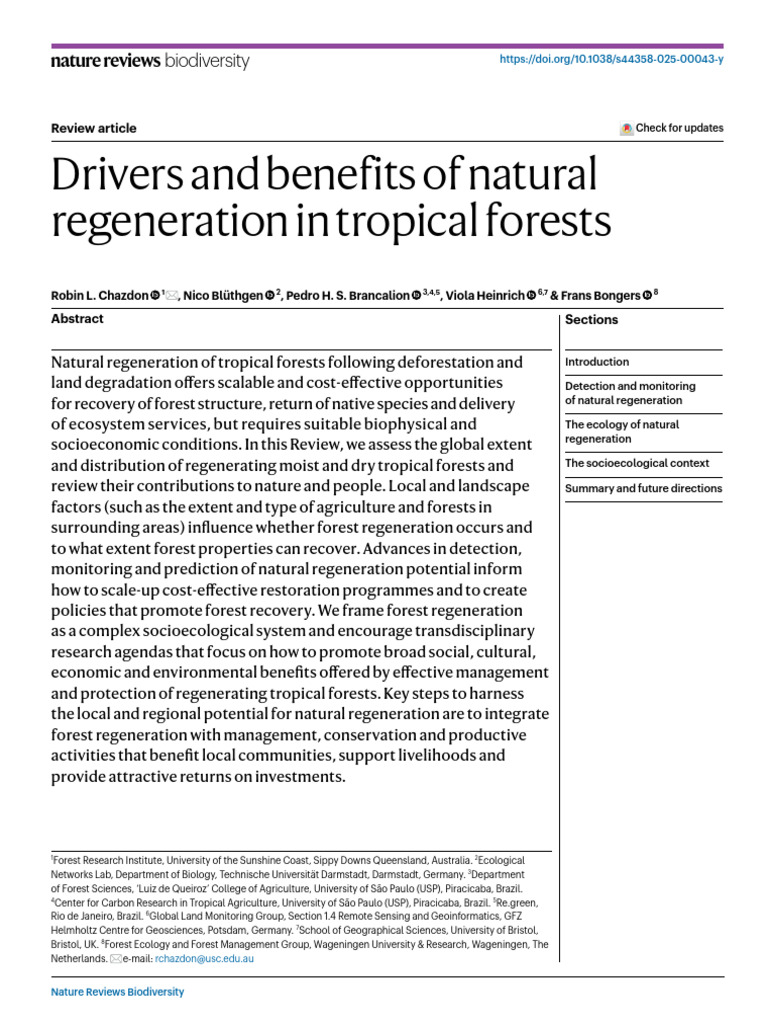 Chazdon Et Al 2025 Nature Reviews Biodiversity | PDF | Forests ...