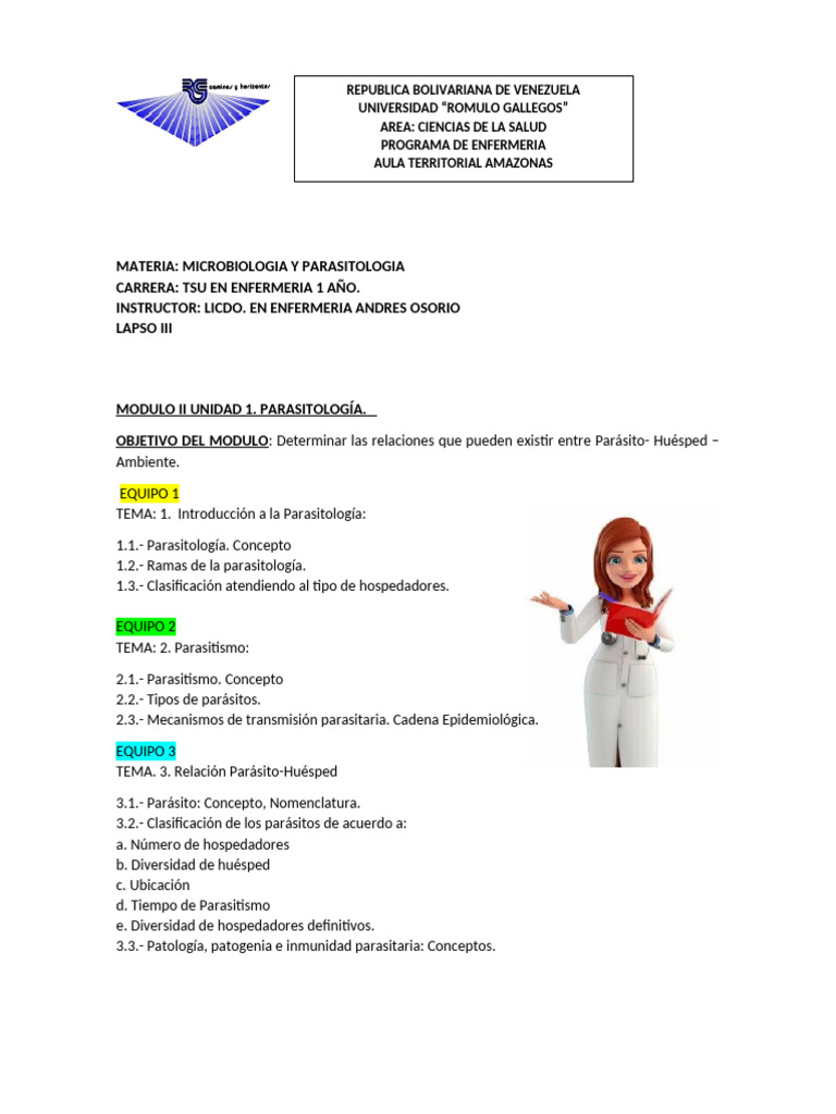 Microbiologia Modulo Ii Parasitologia Unidad I | PDF