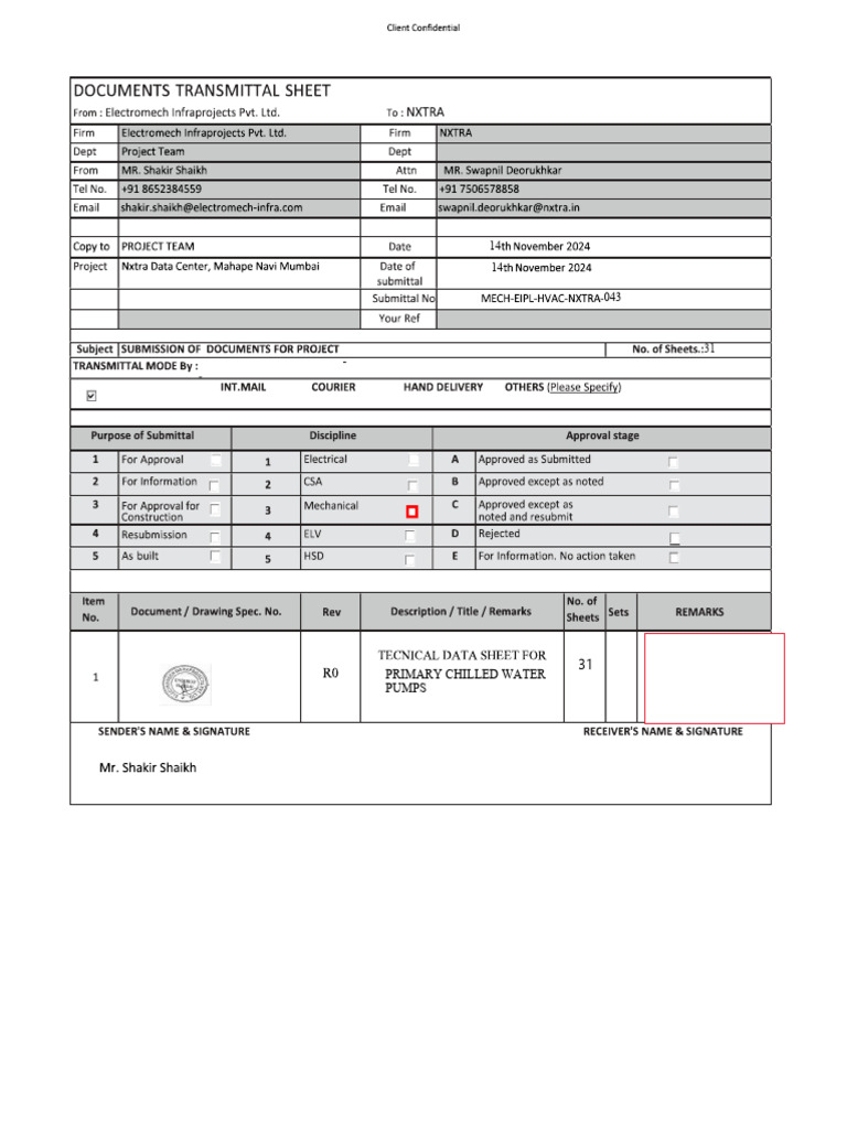 Mech Eipl Hvac Nxtra 043 r0 Primary Chilled Water Pump Comments 14112024 | PDF | Pump ...