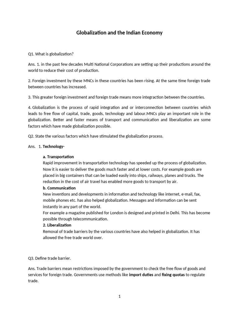Impact of Globalization on India's Economy | PDF | Globalization | Trade