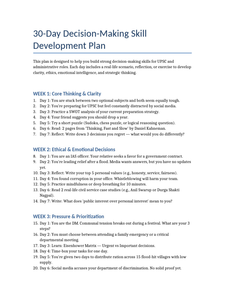 30-Day Decision-Making Plan - UPSC | PDF | Decision Making | Cognitive ...