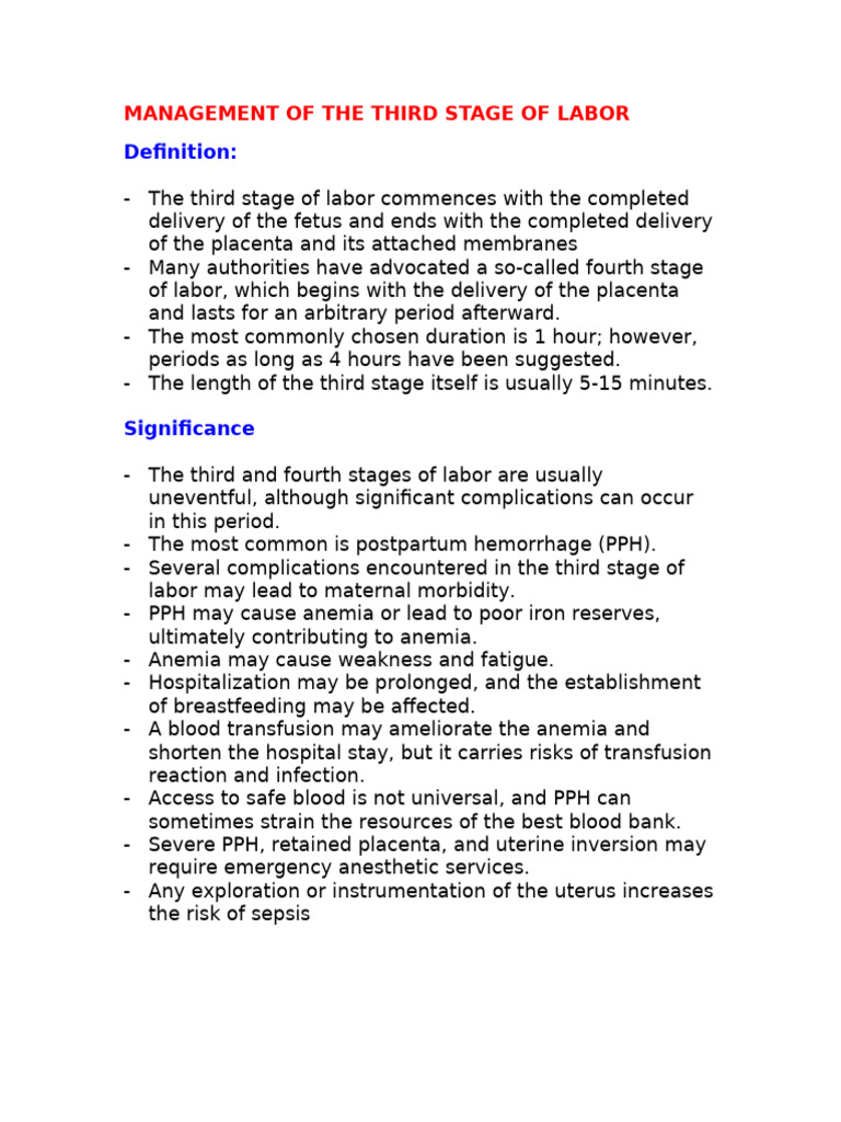 Managing the Third Stage of Labor | PDF