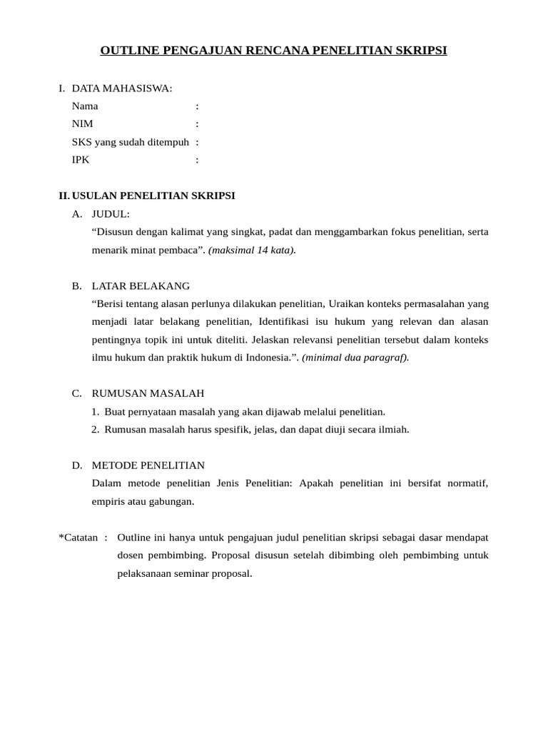 Outline Pengajuan Judul Skripsi | PDF