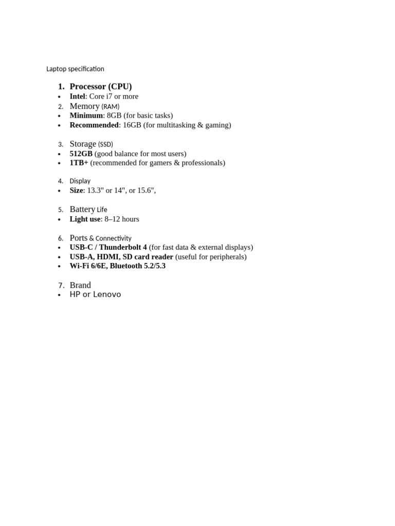 Laptop Specification | PDF
