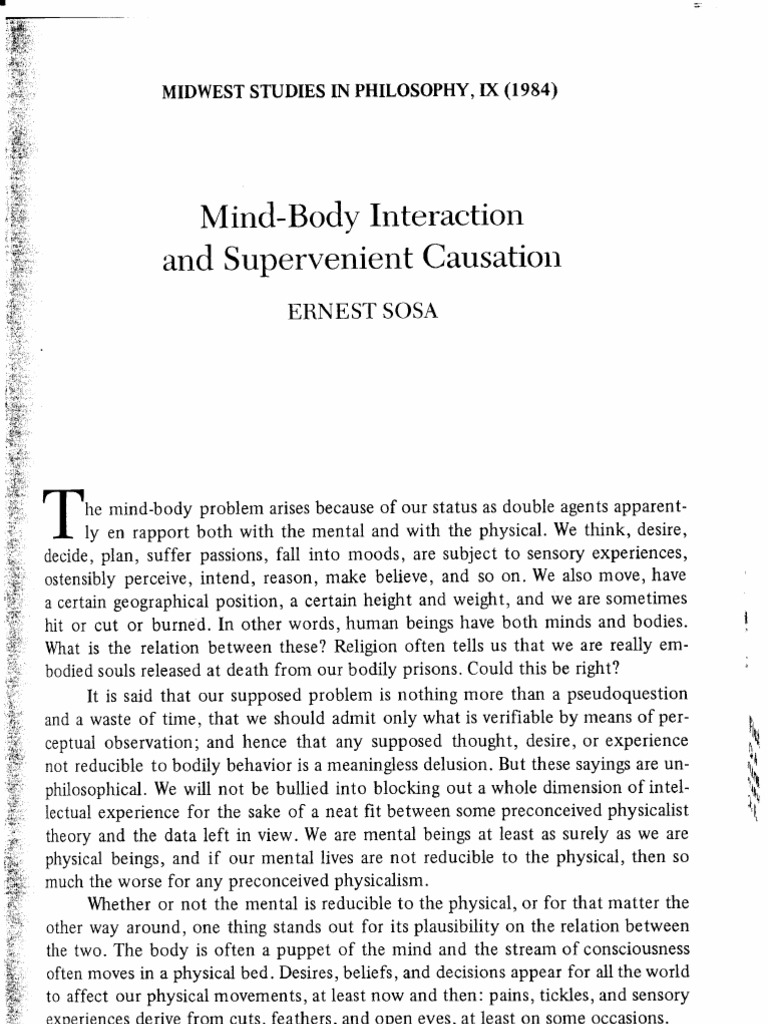 Ernest Sosa (1984) - Mind-Body Interaction and Supervenient Causation ...