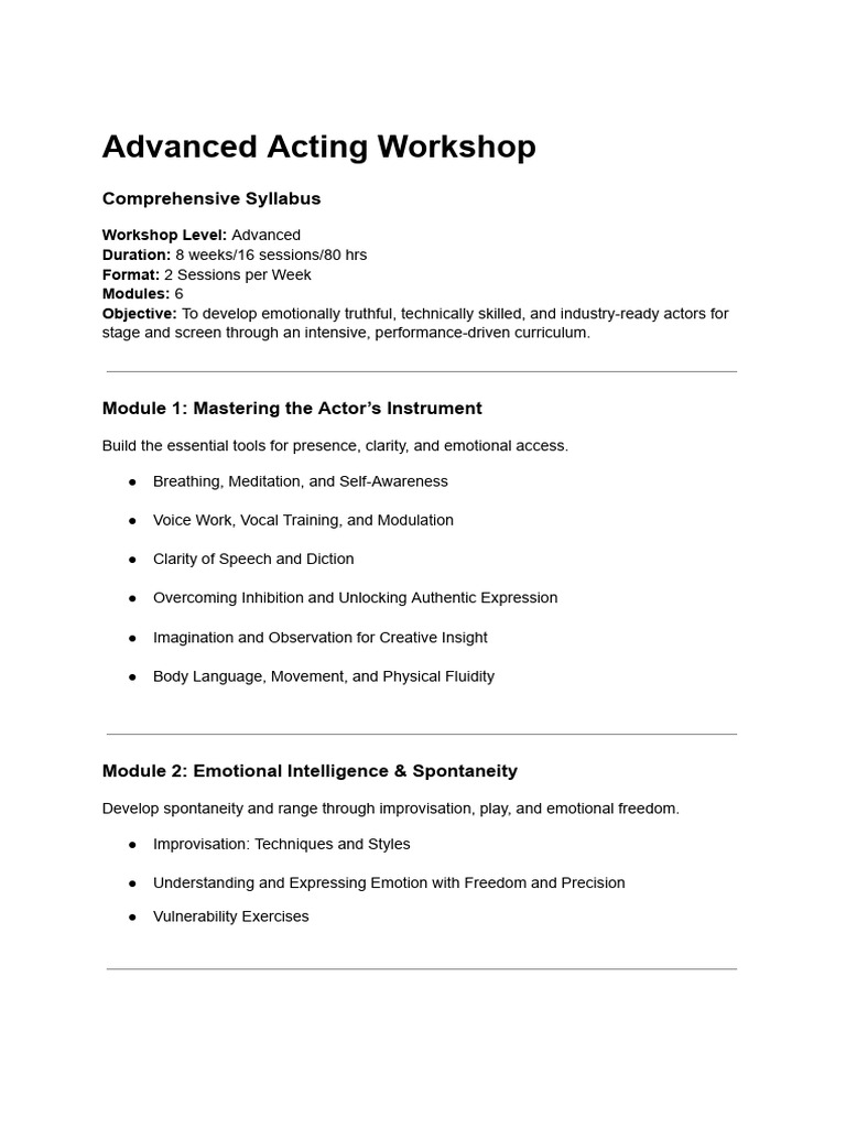 Year 3 Advanced Acting Syllabus | PDF