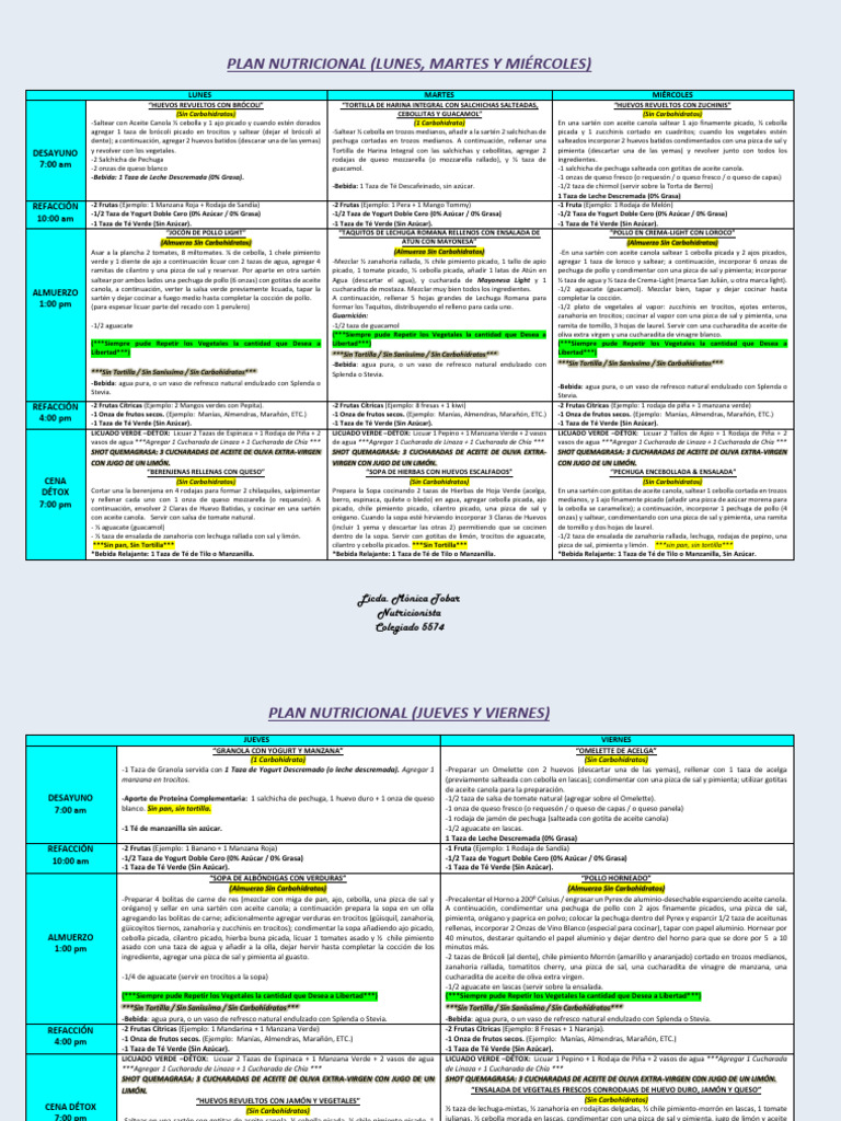 Plan Nutricional Bajo en Carbohidratos | PDF | ensalada | Cilantro