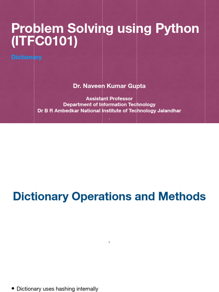 PSP Lecture 15 Dictionary | PDF | Algorithms And Data Structures ...