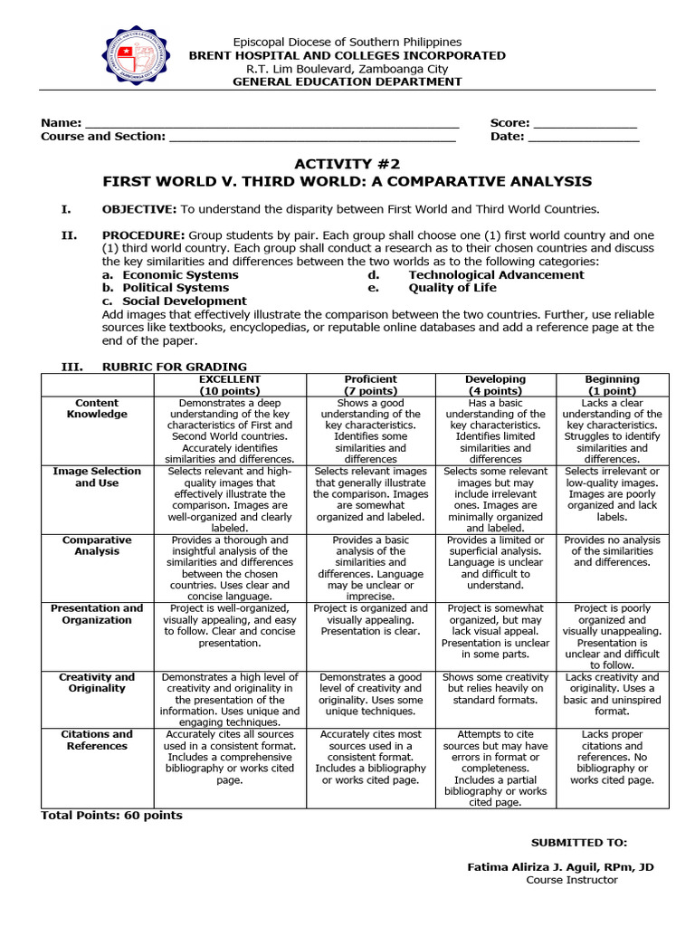 PDF Activity 2 First World v. Third World A Comparative Analysis | PDF | Learning | Cognition