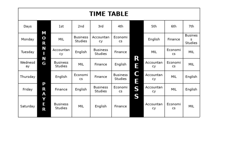 Time Table Rhss | PDF