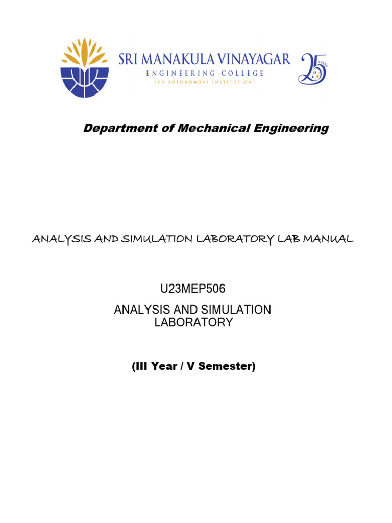 Study of Basics in Ansys A and S Lab Manual 2025 | PDF | Finite Element Method | Fluid Dynamics