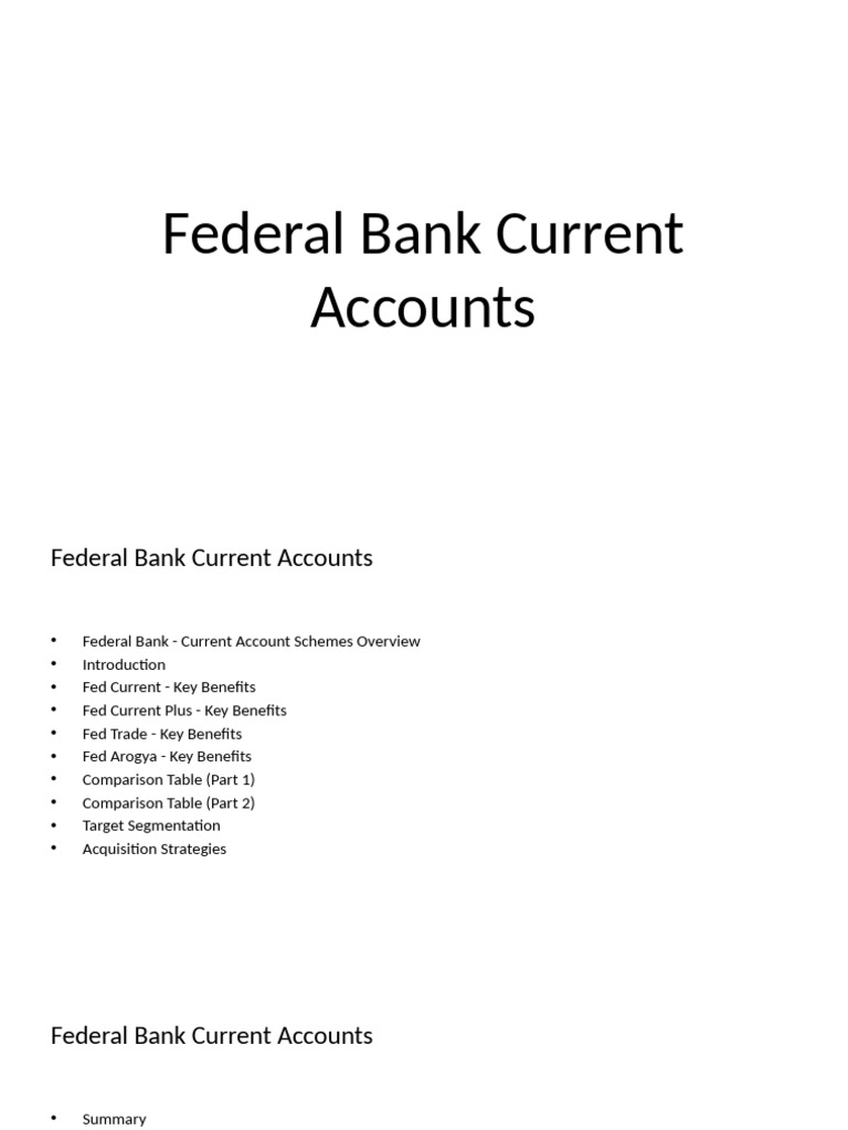 Federal Bank Current Account Overview | PDF | Money | Private Sector