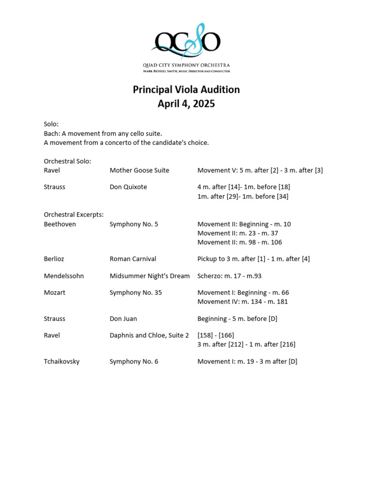 Principal Viola Audition Requirements 2025 | PDF