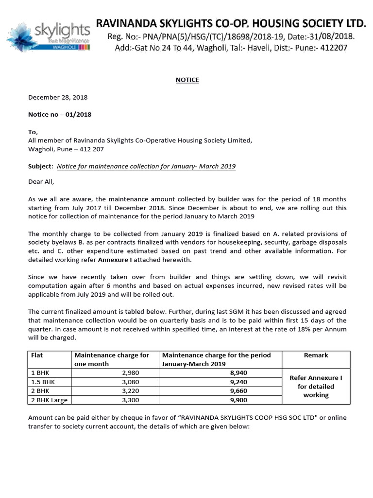 Skylights Maintenance Notice | PDF | Expense | Taxes