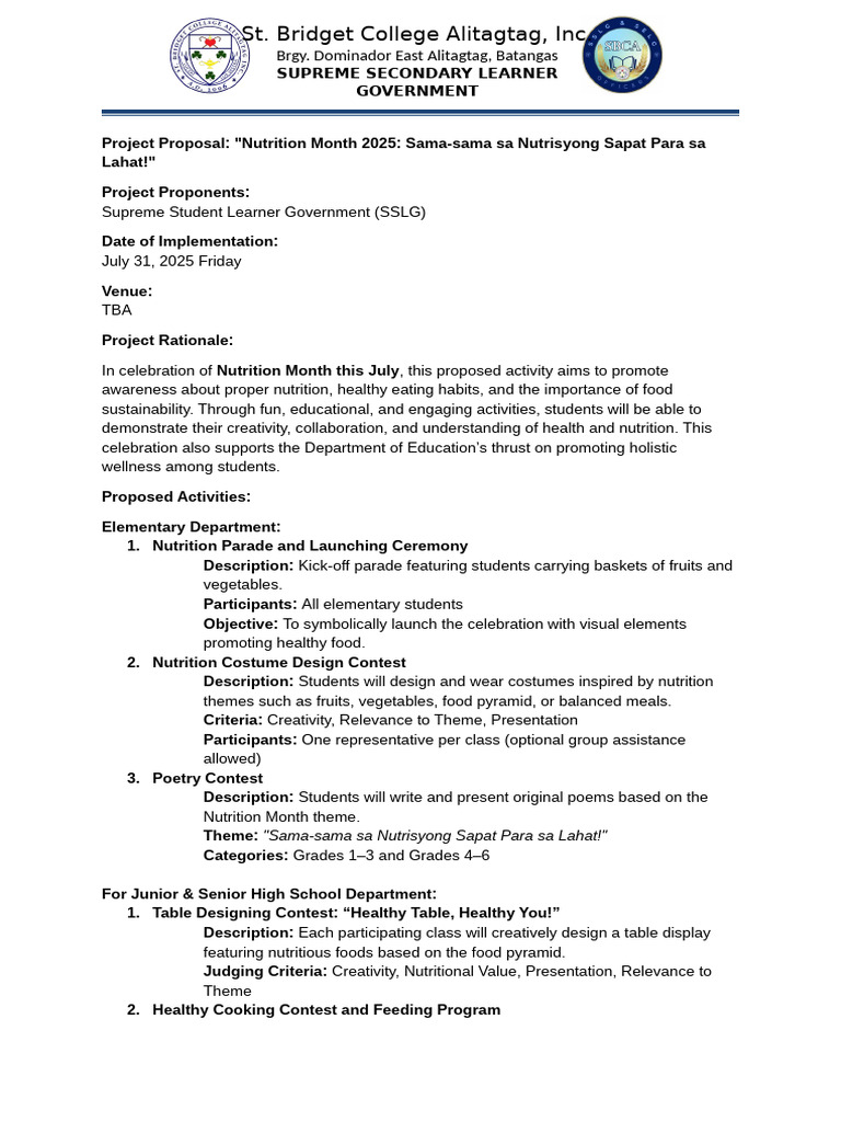 Proposal Nutrition Month | PDF | Foods | Healthy Diet