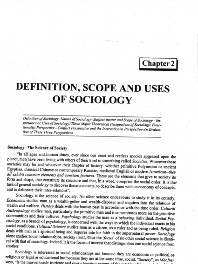 Definition, Scope and Uses of Sociology - CN Shankar Rao | PDF ...