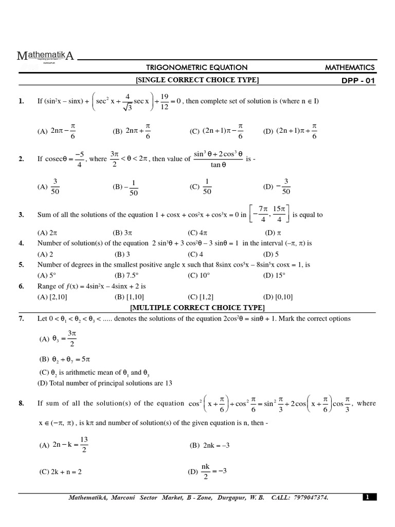 Trigonometric Equation (XI - 24) | PDF | Trigonometric Functions | Geometry
