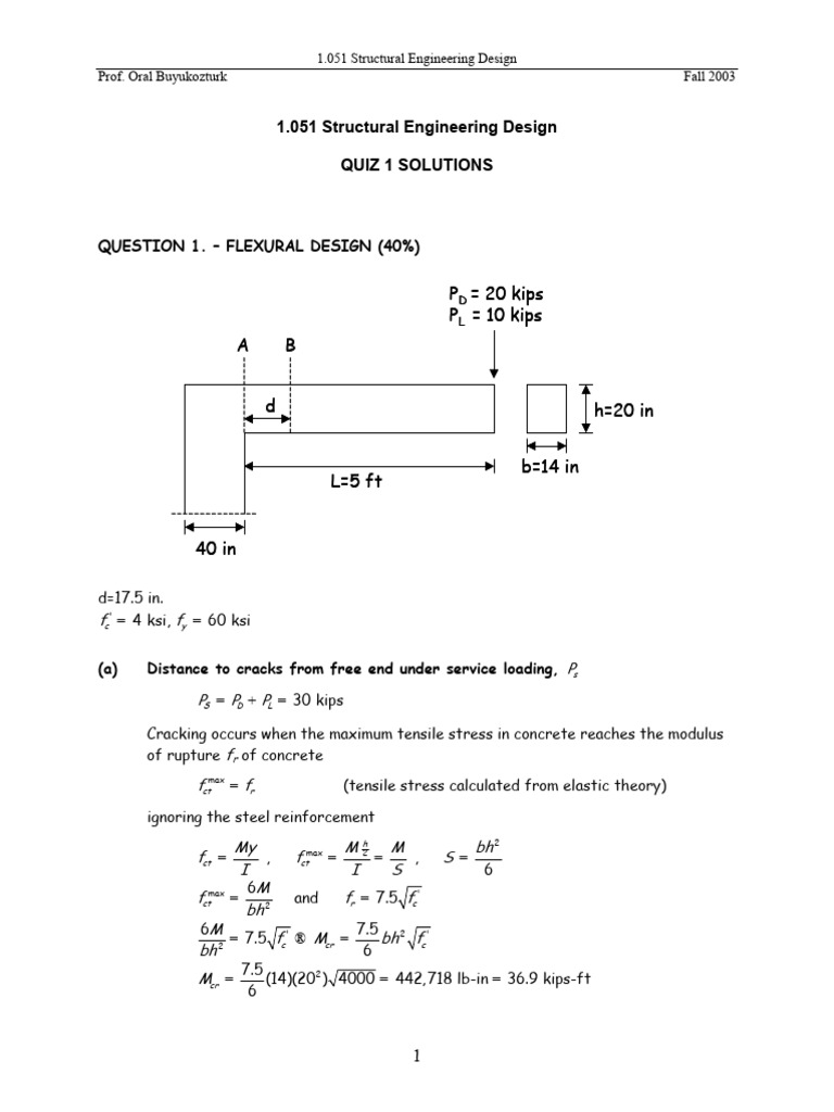 Structural Engineering Design Quiz Solutions | PDF | Fracture | Concrete