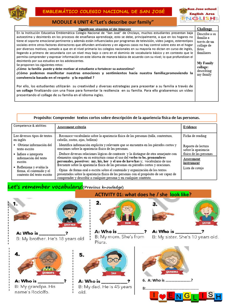 Unit 4 Module 4 Bimestre 2 - My Family | PDF | Oración (Lingüística ...