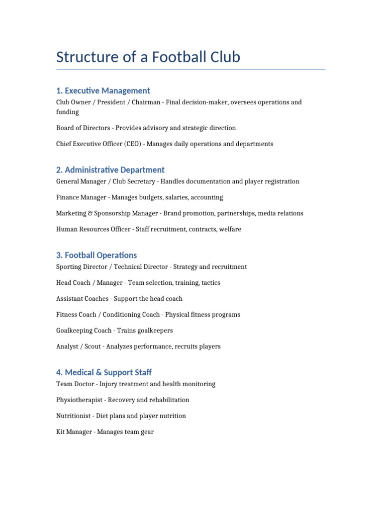 Football Club Structure | PDF