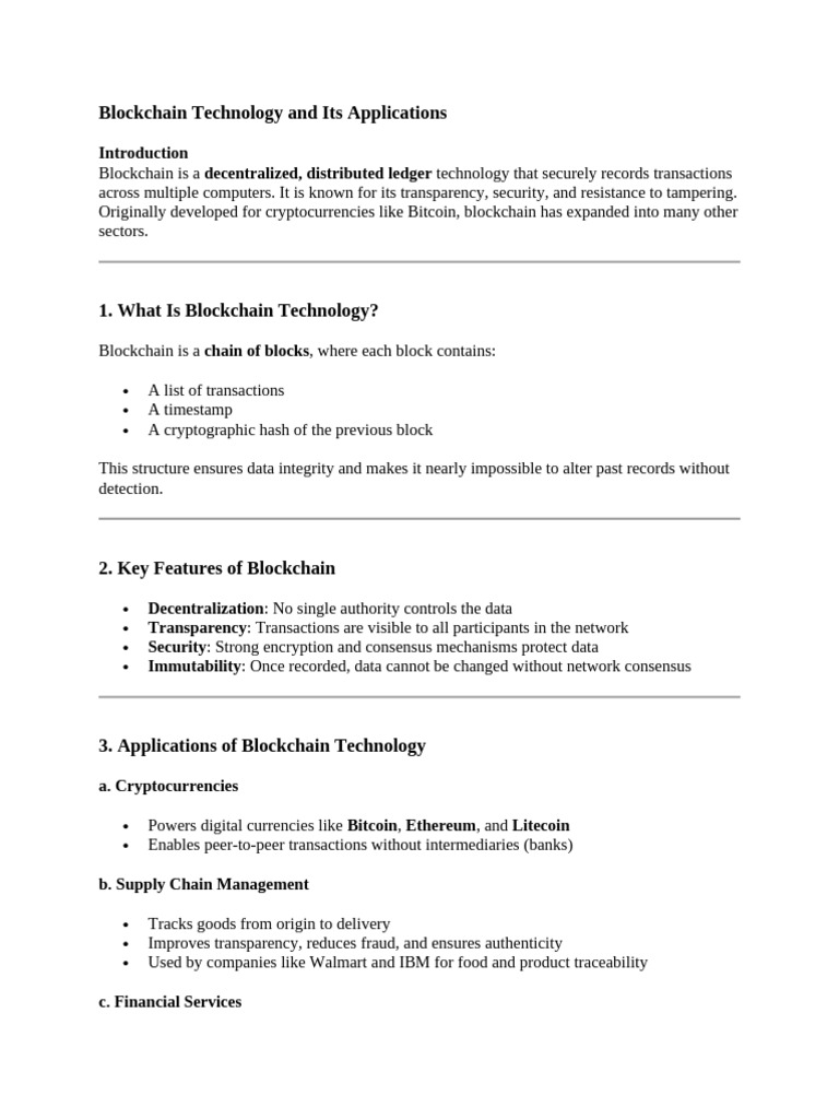Blockchain Technology and Its Applications | PDF | Cryptocurrency
