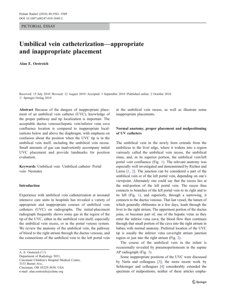 Umbilical Vein Catheterization-Appropriate and Inappropriate Placement ...