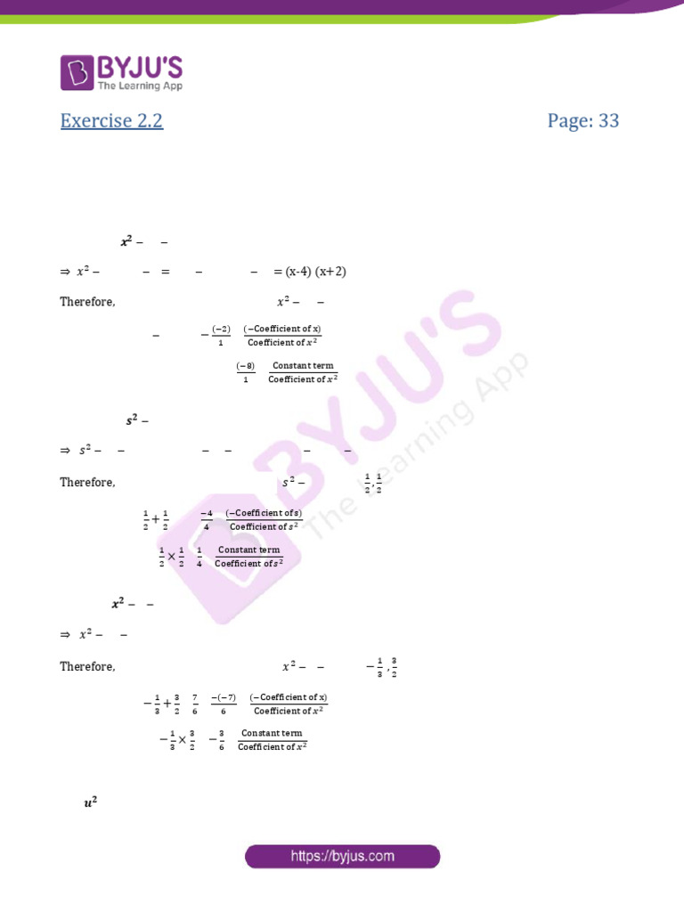 NCERT Solution For CBSE Class 10 Maths Chapter 2 Polynomials Exercise 2.2 | PDF | Quadratic ...