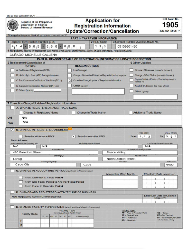 BIR 1905 - Request For RDO Transfer | PDF | Receipt | U.S. Securities ...