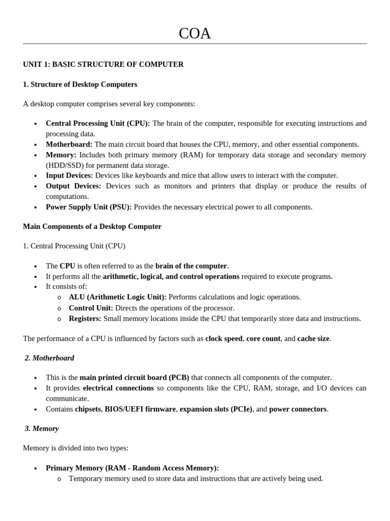 Coa Notes Pdf Computer Data Storage Input Output