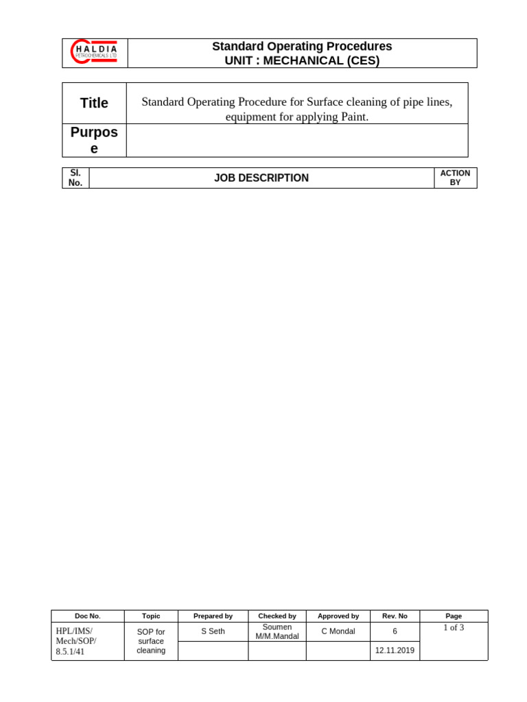 8.5.1-41-SOP-Surface Cleaning of Pipelines-Equipment For Applying Paint Rev6 | PDF