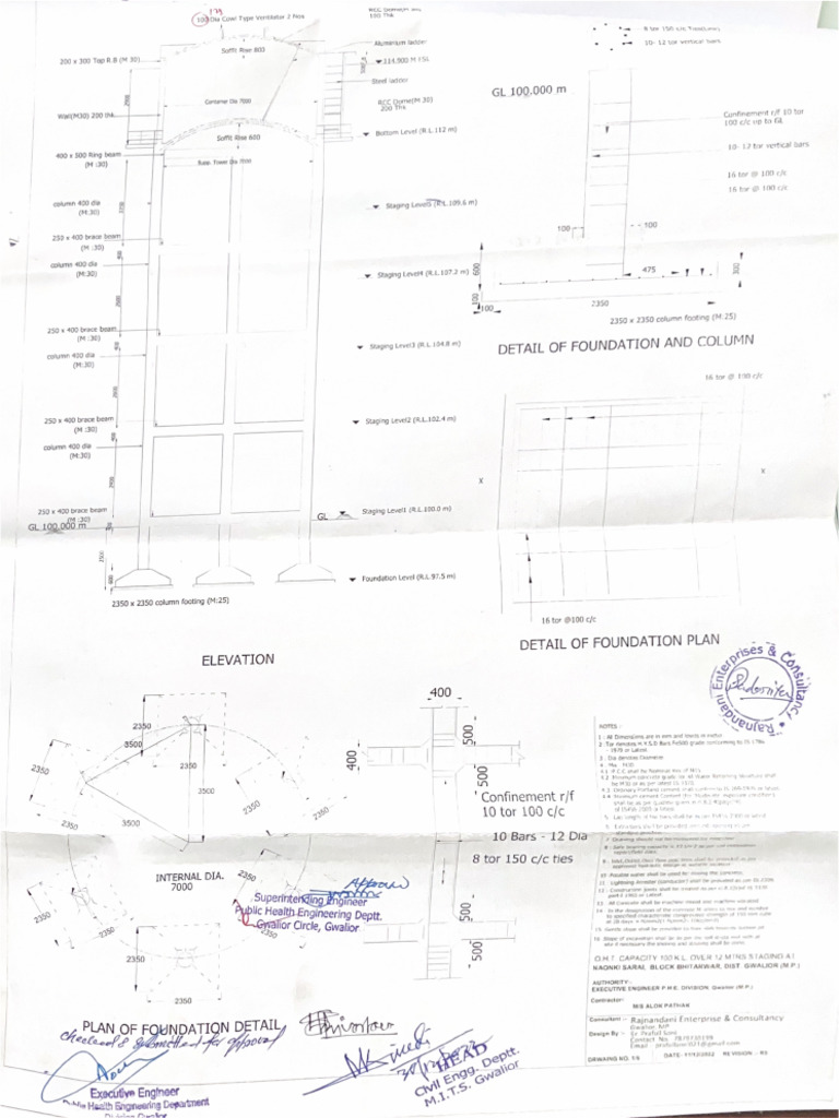Design of Over Head Tank 100 KL and Sump Well 20 KL | PDF