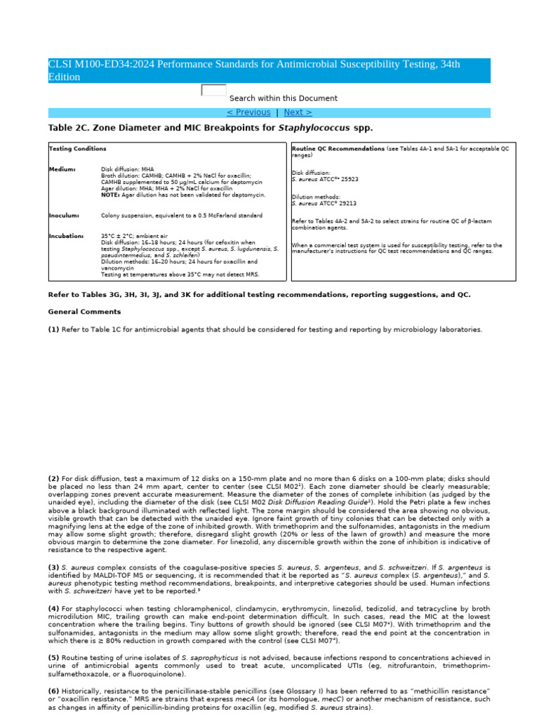 CLSI M100-ED34: Antimicrobial Standards | PDF | Staphylococcus ...