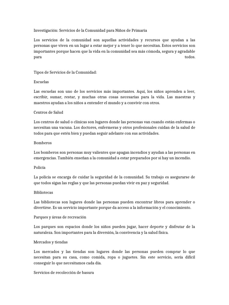 Servicios de La Comunidad para Niños de Primaria | PDF | Residuos ...