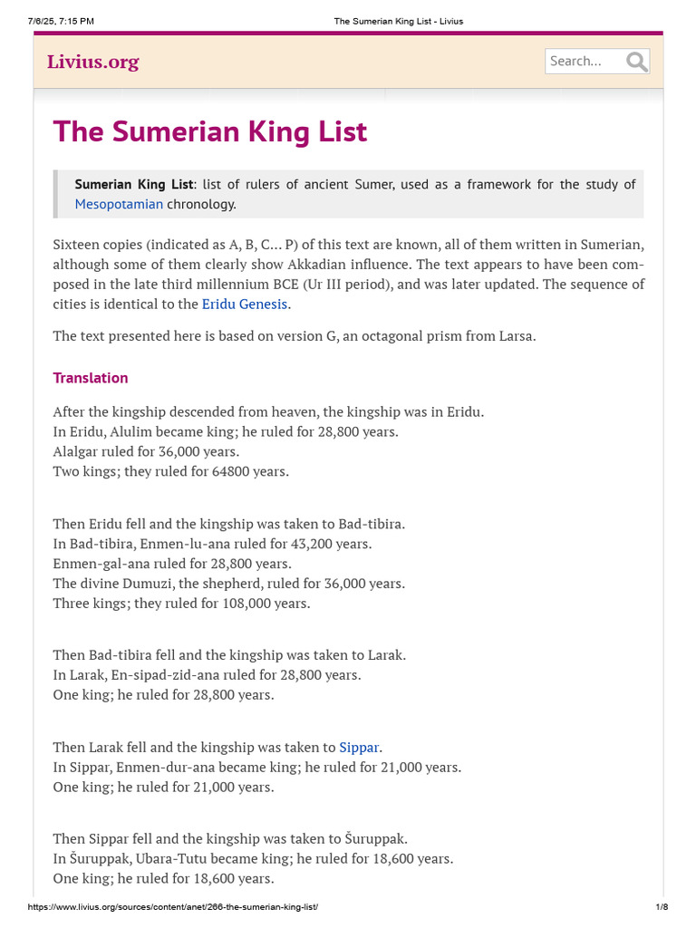 Sumerian King List Overview | PDF | Sumer | Ancient Peoples
