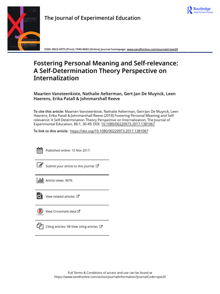 Fostering Personal Meaning and Self-Relevance A Self-Determination ...