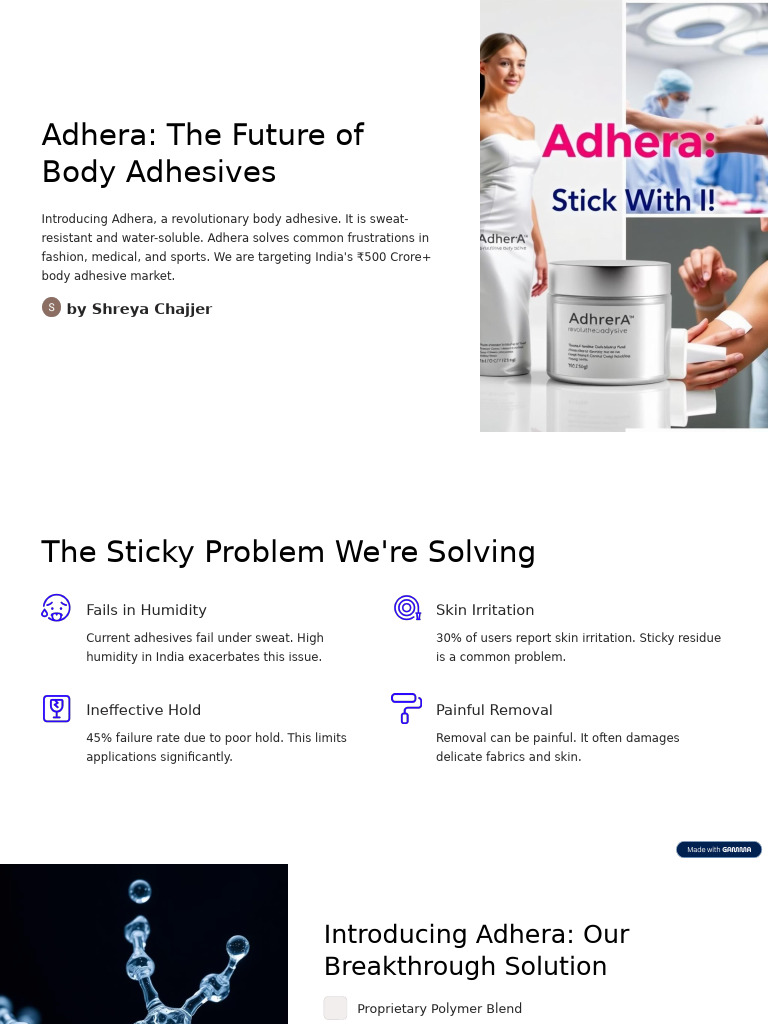 Adhera: Innovative Body Adhesive Solution | PDF