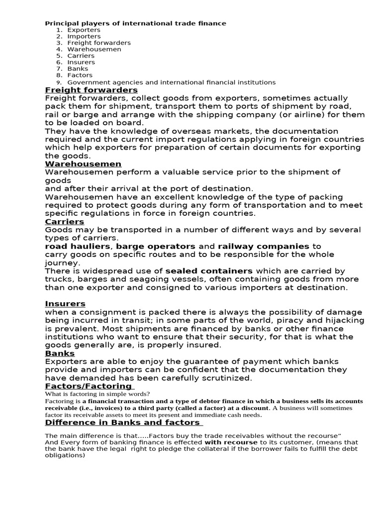 Key Players in International Trade Finance | PDF | Letter Of Credit ...