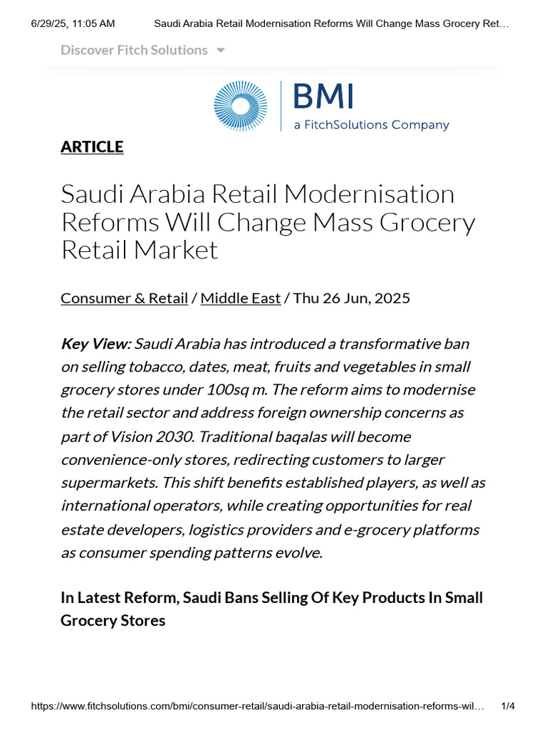 Saudi Arabia's Grocery Retail Reforms | PDF | Grocery Store | Supermarket