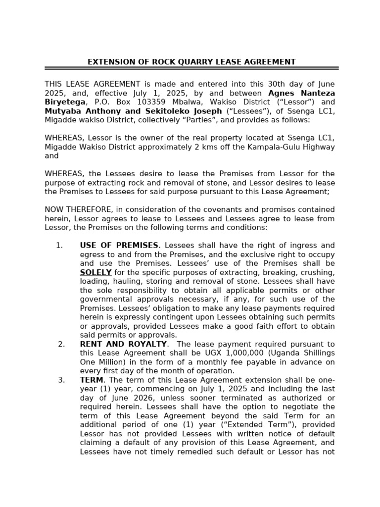 Rock Quarry Lease Agreement | PDF | Lease | Common Law