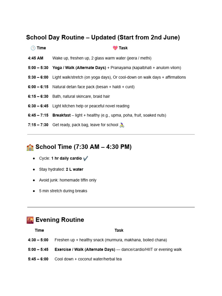 School Day Routine - Updated (Start From 2nd June) | PDF