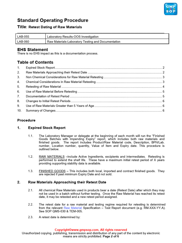 Assigning Retest Dates for Raw Materials | PDF