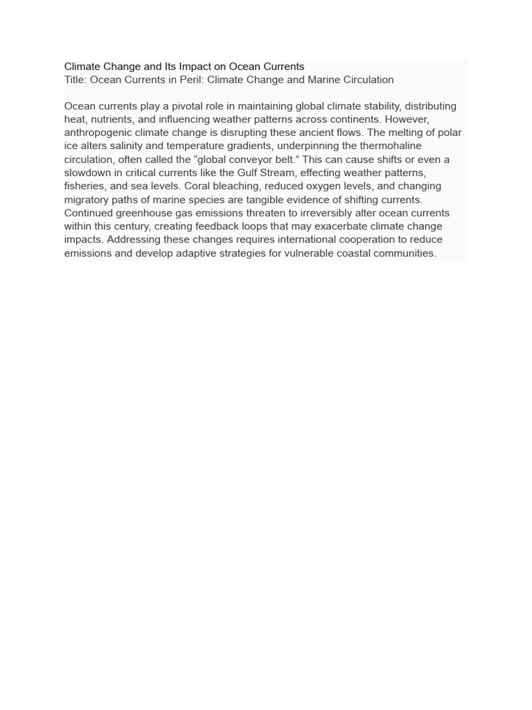 Climate Change and Its Impact On Ocean Currents | PDF